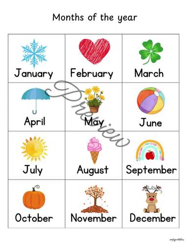 Months of the year Poster/Preschool/No Prep/Printable/Morning Activity