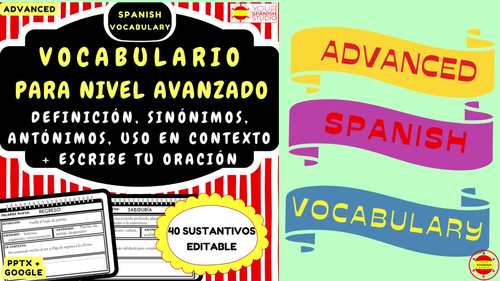Advanced Spanish vocabulary activity No prep Editable Vocabulario ...