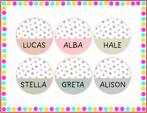 Round Stars Student Name Labels, Editable KG Calm Colors Name Plates