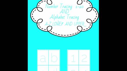 Baby blue Teal Tracing alphabet lower case and Upper Case number 1 to 20