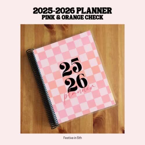 2025-2026 Teacher Planner - Pink/Orange/Neutral Checkered/ Smiley Face ...