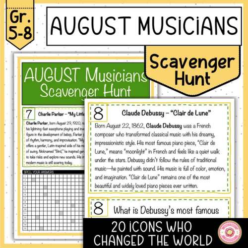 August Composer of the Month Scavenger Hunt for Middle School Music ...