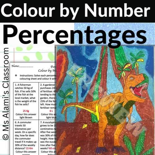 Percentages of an Amounts One Step Word Problems Colouring Activity