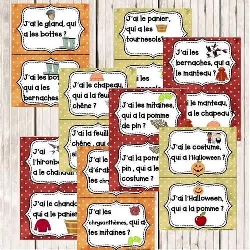 French AUTOMNE Vocabulary LOOP CARDS | TPT