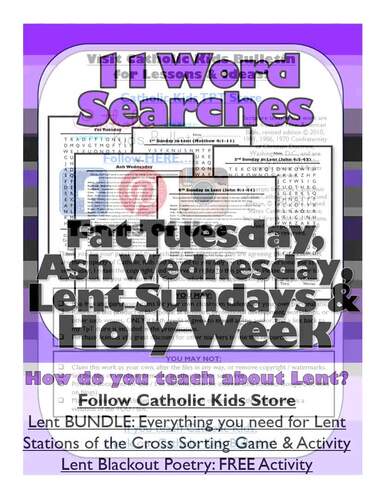 Lent Sundays & Holy Week Word Search Worksheets | Fat Tuesday - Easter ...