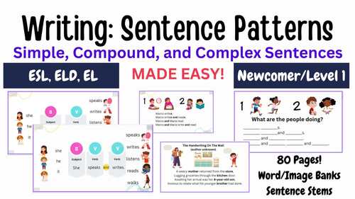 Writing with Sentence Patterns ESL Newcomer Level 1 (80 PAGES!) | TPT