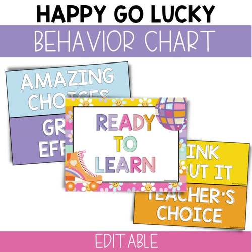 Retro Behavior Clip Chart for Classroom Editable / Happy Go Lucky