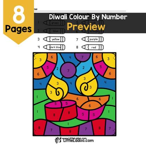 Diwali Colour By Number Printable by Little Ladoo | TPT