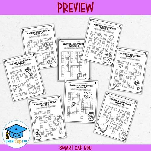 Valentine’s Day Addition and Subtraction Puzzles Within 20 | Grade 1 Math