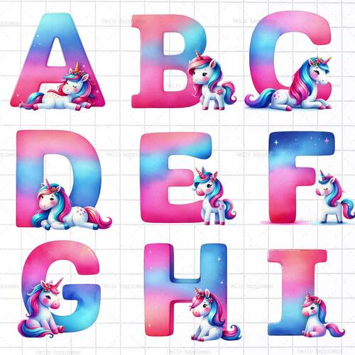 Unicorn Alphabet, Rainbow Unicorn png by Hello Happiness | TPT