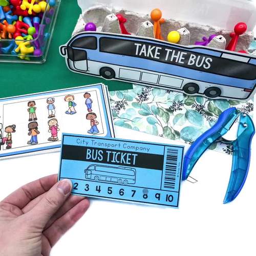Earth Day Bus Counting Ten Frame Activity - Bus Number Center - Math Center