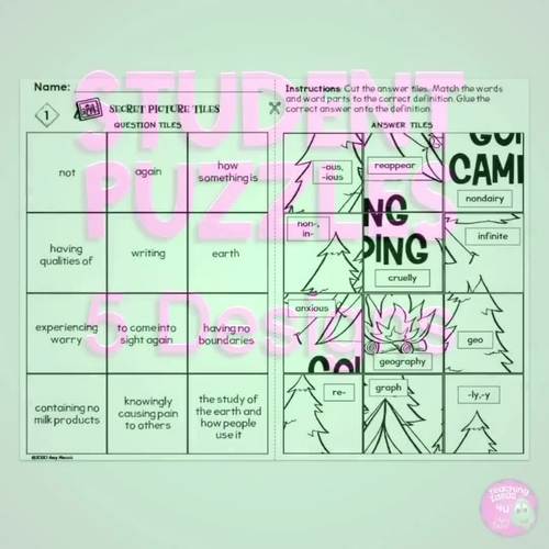 Greek & Latin Roots, Prefixes, Suffixes Secret Picture Tiles | Review ...