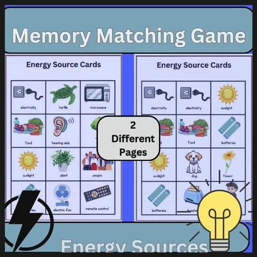 Energy Source, Science Games, Cards, Matching, Memory, Center, Game