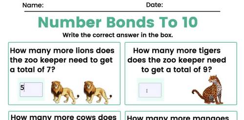 Number Bonds to 10 and to 20 No-prep Worksheets Packet CCSS K.CC.A.3