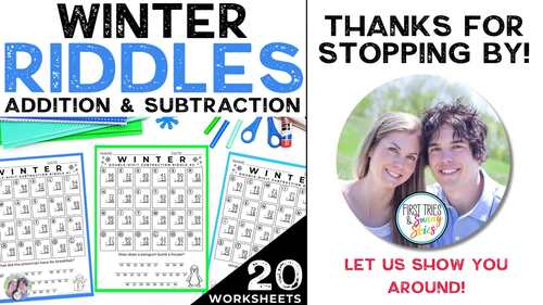 Winter Double-Digit Addition & Subtraction Math Riddles Worksheets BUNDLE