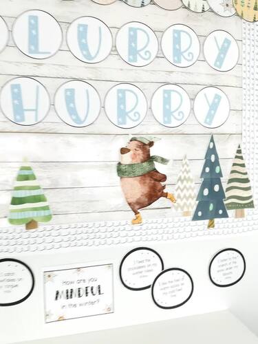 Winter Bulletin Board - Mindfulness Hallway Display - Boho Snow Decor