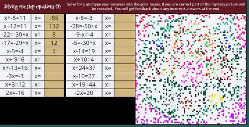 Solving 1 Step Equations Integers Christmas Math Pixel Art Winter ...