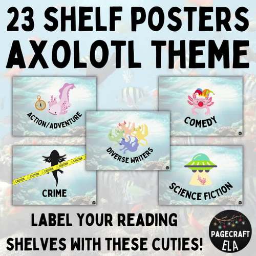 Classroom or School Library Genre Posters | Axolotl Theme | 23 Printables