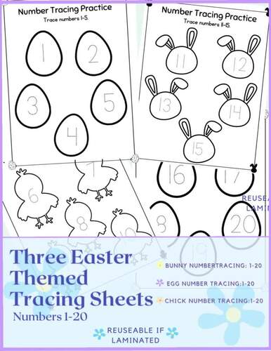 3 Reusable Easter/Spring Tracing Mats: Numbers 1-20 by Beehavior Beehive