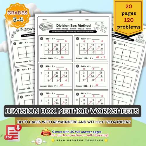 Box Method Division 3-Digit ÷ 1-Digit with & without Remainders for Gr ...