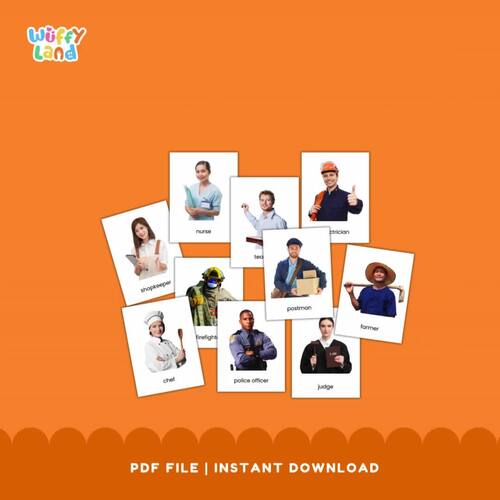 Community Helpers Flashcards with Real Image Montessori 3 Part Card