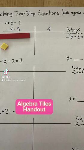 Algebra Tiles Handout- Solving Two Step Equations with Negative x