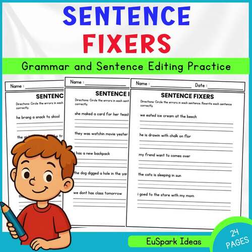 Sentence Fixers Worksheets | Grammar and Sentence Editing Practice ...