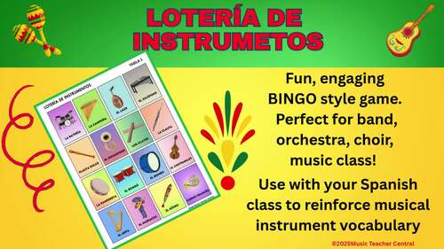 Musical Instrument Lotería – Spanish Vocabulary Game for Classroom or ...