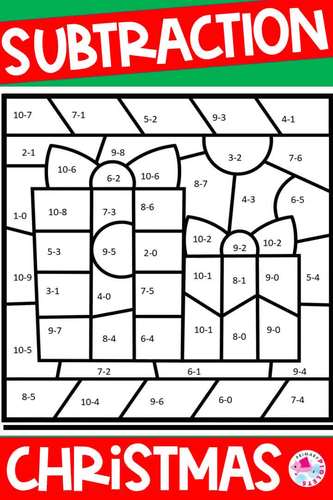 Christmas Math Coloring Sheets - Subtraction Color by Number Code