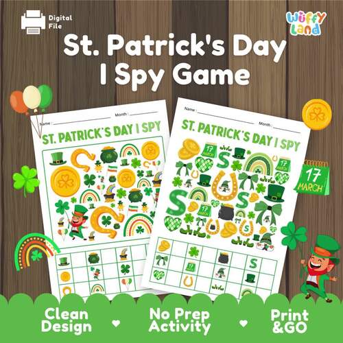 St. Patrick's Day Activity I Spy Game Worksheet Counting Math Center ...