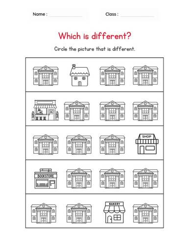 School-Themed Visual Discrimination Worksheets | Which Is Different ...