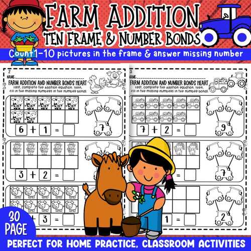 Farm Addition & Number Bonds within 10 Worksheets, Fun Printable Math