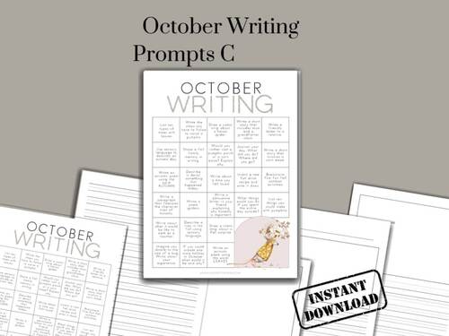 October Writing Prompts Calendar, Fall Writing Practice, 2nd, 3rd, 4th, 5th
