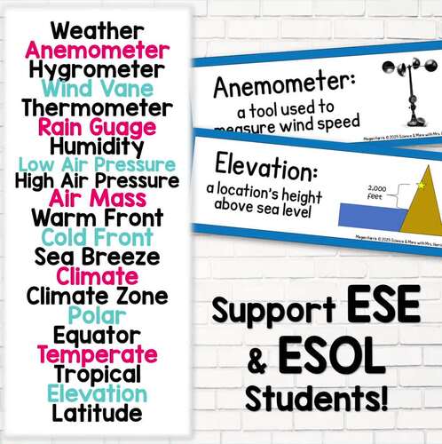 Weather and Climate Vocabulary Science Word Wall Posters | TPT