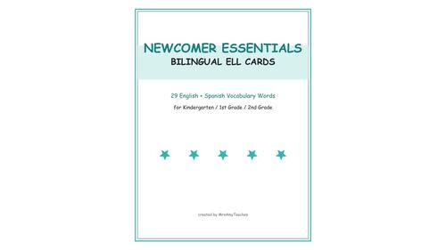 Bilingual ELL Vocabulary Cards | Newcomer Spanish English K-2 Editable