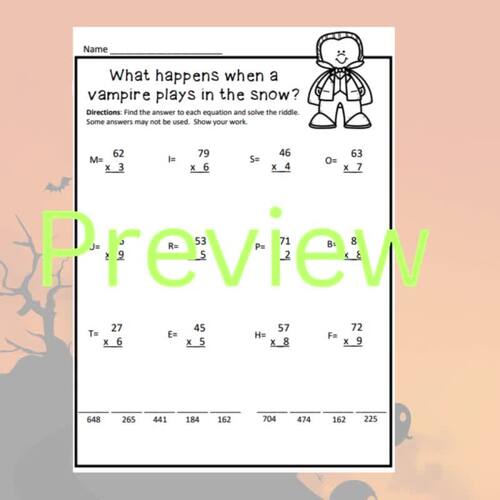 Multiplication Practice Halloween Solve the Riddle | TPT