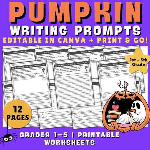 Editable Pumpkin Writing Prompts | Fall Writing Worksheets for Grades 1–5