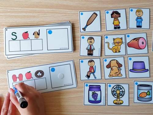 CVC Words Sound Box Worksheets Centers and Boom Cards Segmenting