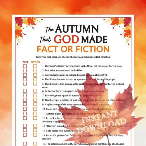 The Autumn That God Made Fact or Fiction Game: Christian Fall Printable