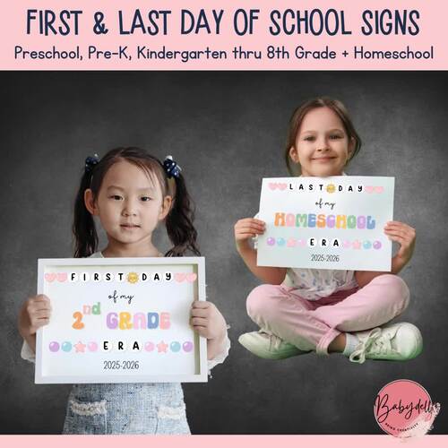 First & Last Day of School Sign | Groovy Theme | Editable Canva & PPTX File