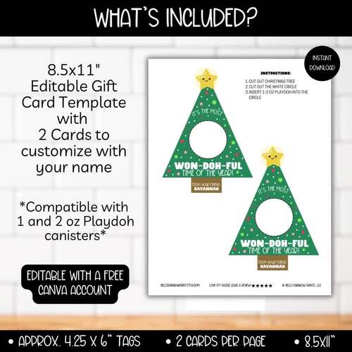 Christmas Tree Play-Doh Favors Card Holiday Playdoh Gift, Play Dough ...