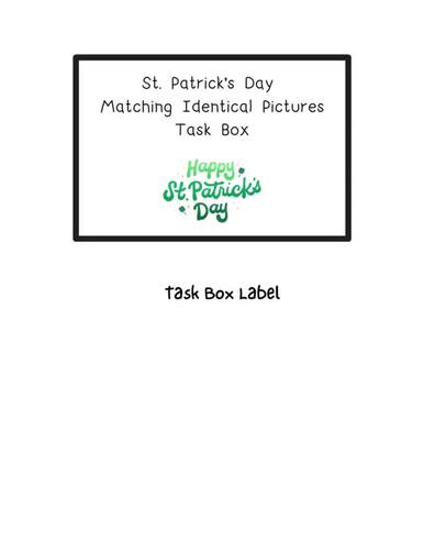 ST. PATRICK'S DAY Matching Identical Pictures Task Box by Pre-K Life