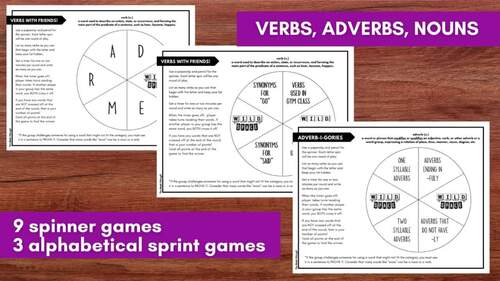Vocabulary Games: VERBS with FRIENDS, Adverb-i-gories, Noun Knockout ...