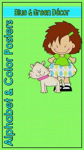 ALPHABET and COLOR POSTERS Blue and Green Theme Classroom Decor | TPT