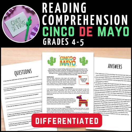 Cinco De Mayo Reading Comprehension Differentiated by Organised Educator