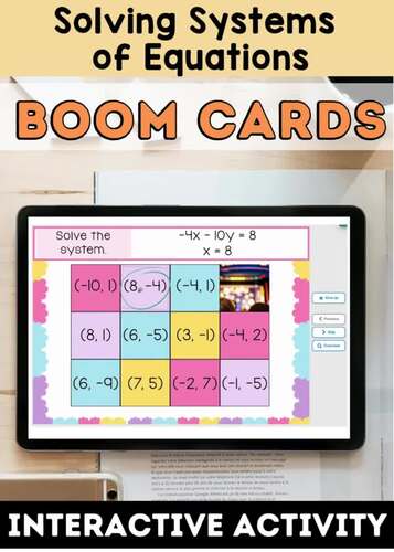 Solving Systems of Equations | Mystery Picture Reveal | Boom Cards™