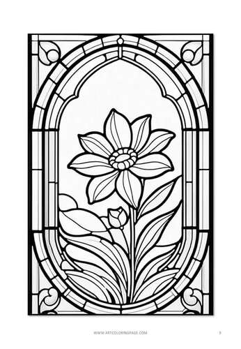Flower Stained Glass Coloring Pages for All Age - 100 Pages : Vol . 2