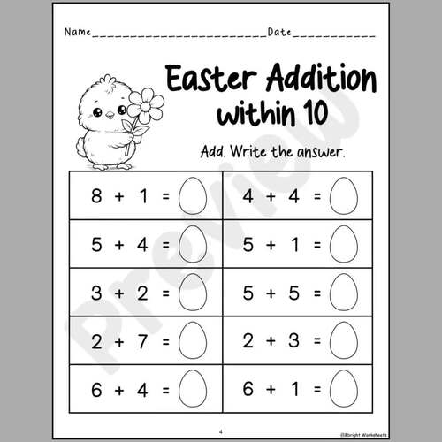 Easter Addition Worksheets | Within 10 & Missing Addends | Grade K–1 ...