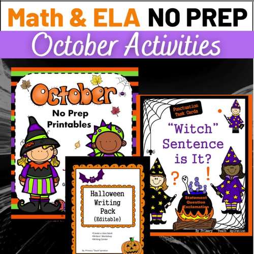 October Halloween No Prep Activities | Sentence Writing 1st & 2nd Grade ...