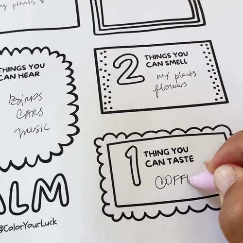 54321 Grounding Techniques for Calm Down Corner | Mindfulness Coloring Page